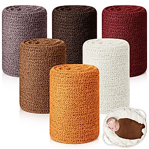 Tudomro 6 Pcs 15.8 x 59'' Newborn Baby Stretch Wraps Set 6 Colors Baby Photography Props Unisex Newborn Long Ripple Wrap Photo Blanket for Baby Girl Boy Christmas DIY Photography Prop(Elegant Color)