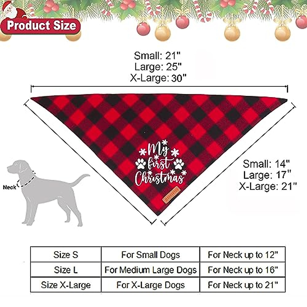 ADOGGYGO Christmas Dog Bandanas 2 Pack, Classic Plaid Xmas Pet Scarf, Premium Cotton Fabric, Multiple Sizes Offered, Dog First Christmas Bandanas for Medium Large Dogs Pets (Large, Style 1)