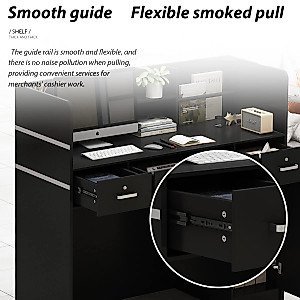 FUFU&GAGA Reception Desk with Counter, 3 Drawers & Storage Shelves, Reception Counter Table with Private Panels, for Salon Reception Room Checkout Office, Black (47.3" W x 18.3" D x 43.3" H)