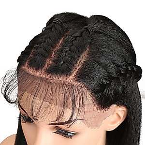 Joedir 24" Straight Yaki Free Part 13x4 Lace Frontal Wigs with Baby Hair Hight Temperature Synthetic Human Hair Feeling Wigs For Black Women 180% Density Wigs Black Color 200g(1B)