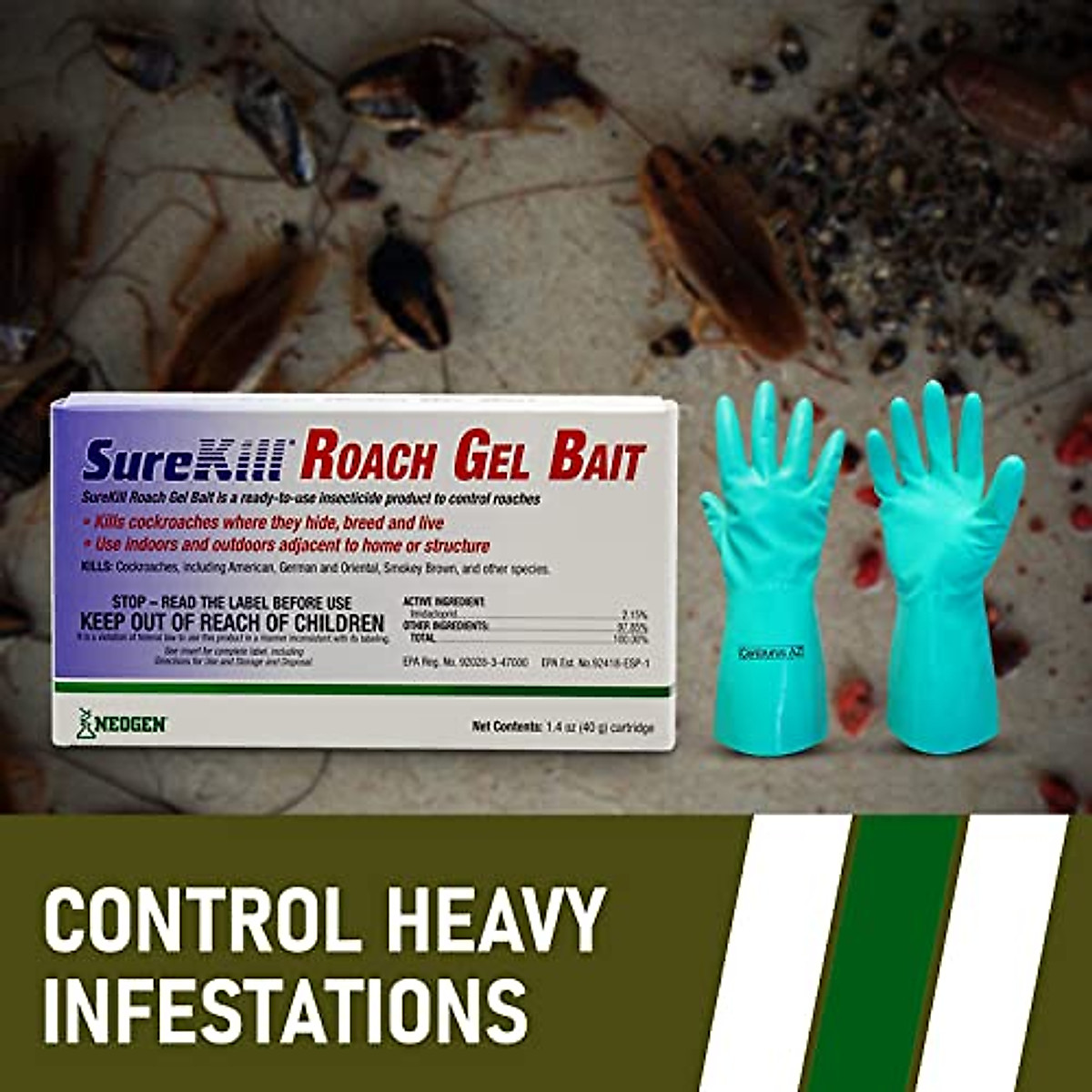 Neogen Sure Kill Roach Gel Bait- Roach Killer Indoor Infestation- Kill Roaches Indoor and Outdoor- Perfect Household Solution- Available with Premium Quality Centaurus AZ Gloves- 40 Gram