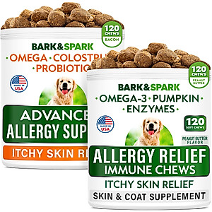 Advanced Dog Allergy + Allergy Relief Bundle - Itch Relief + Anti-Itch Skin & Coat - Probiotics w/Fish Oil Omega 3 + EPA&DHA Fatty Acid - Skin Allergies + Itching&Paw Licking - 240 Chews - Made in USA