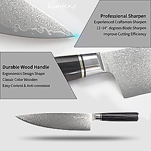 Kimfeng Handmade 8.5 inch Damascus Chef knife Kitchen Knife VG10 Core Steel 67-layer Stainless Steel Professional Forging Chef Knives Corrosion Resistance