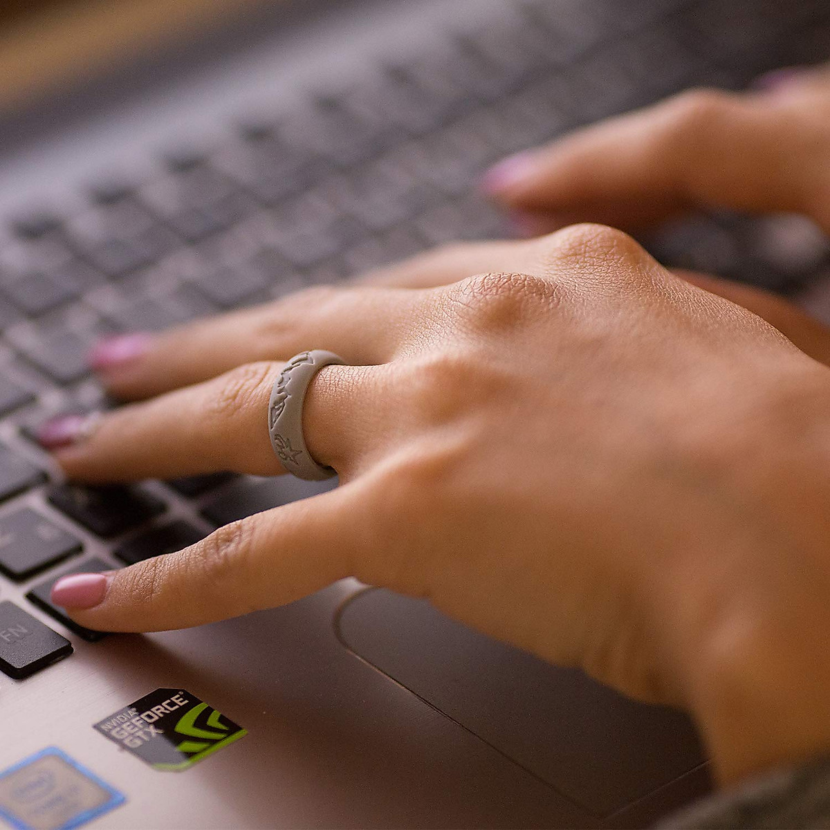 5starzz Premium Quality Silicone Wedding Ring for Women, Thin, 6mm Wide, Set of 3, Black, Grey, Ocean Blue, Size 8