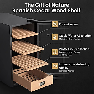 KingChii 26L Electric Cigar Humidors with Temperature Control System, Cigar Cabinet with Spanish Cedar Wood Shelves & Hygrometer, Father's Day Gifts for Men (4 Layers 200 Capacity)