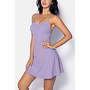 QINSEN Womens Sexy Tennis Dress with Shorts Workout Open Back Active Golf Dresses Light Purple XS