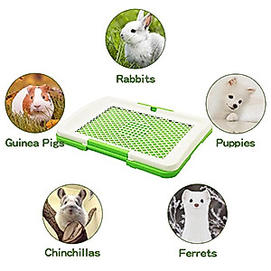Fhiny Rabbit Litter Pan with 6 PCS Disposable Pee Pads, Guinea Pig Litter Box Plastic Small Animal Corner Potty Trainer for Bunny Guinea Pig Ferret Chinchilla Puppy