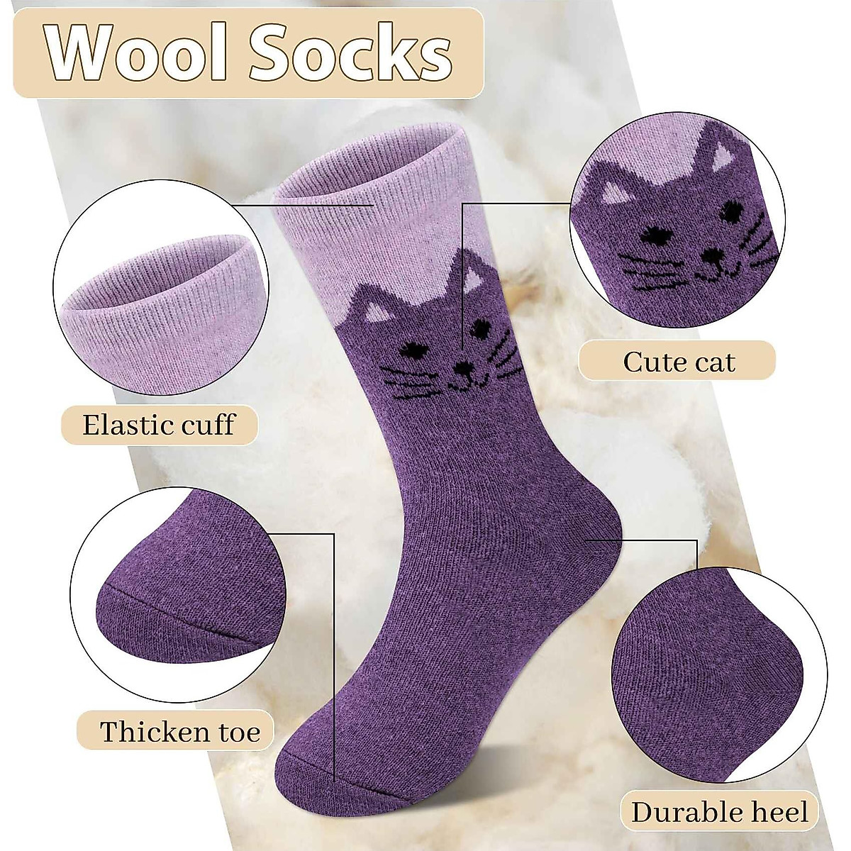 YSense 5 Pairs Womens Wool Socks Thick Knit Warm Winter Socks Cozy Comfy Socks Gifts for Women