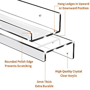 Dulinkas 15-Inch 4 Pcs Floating Shelves Clear Acrylic Shelves Invisible Floating Wall Ledge Bookshelf 5MM Thick Premium Book Display Shelves Wall Mounted Bathroom Kitchen Organizer