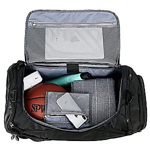 Mouteenoo Travel Duffel Backpack with Shoes Compartment Water Resistant Sports Duffle Gym Bag With Shoulder Straps for Men and Women (Black, 45L)