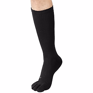 FUN TOES Men Crew Toe Socks Athletic Running Socks - Arch Support - Proper Toe Alignment - Breathable Mesh Top - Soft and Stretchy Value 6 Pairs Pack size 6-12 (Black)