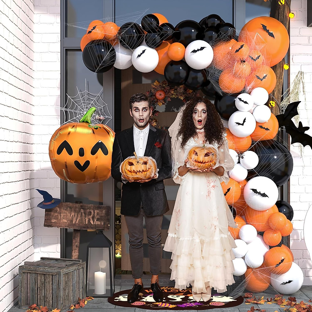 HOUSE OF PARTY Black Balloon Garland Kit - 5/12/18 Inch | Black Latex Balloons Different Sizes Pack for Halloween Birthday Party Decorations