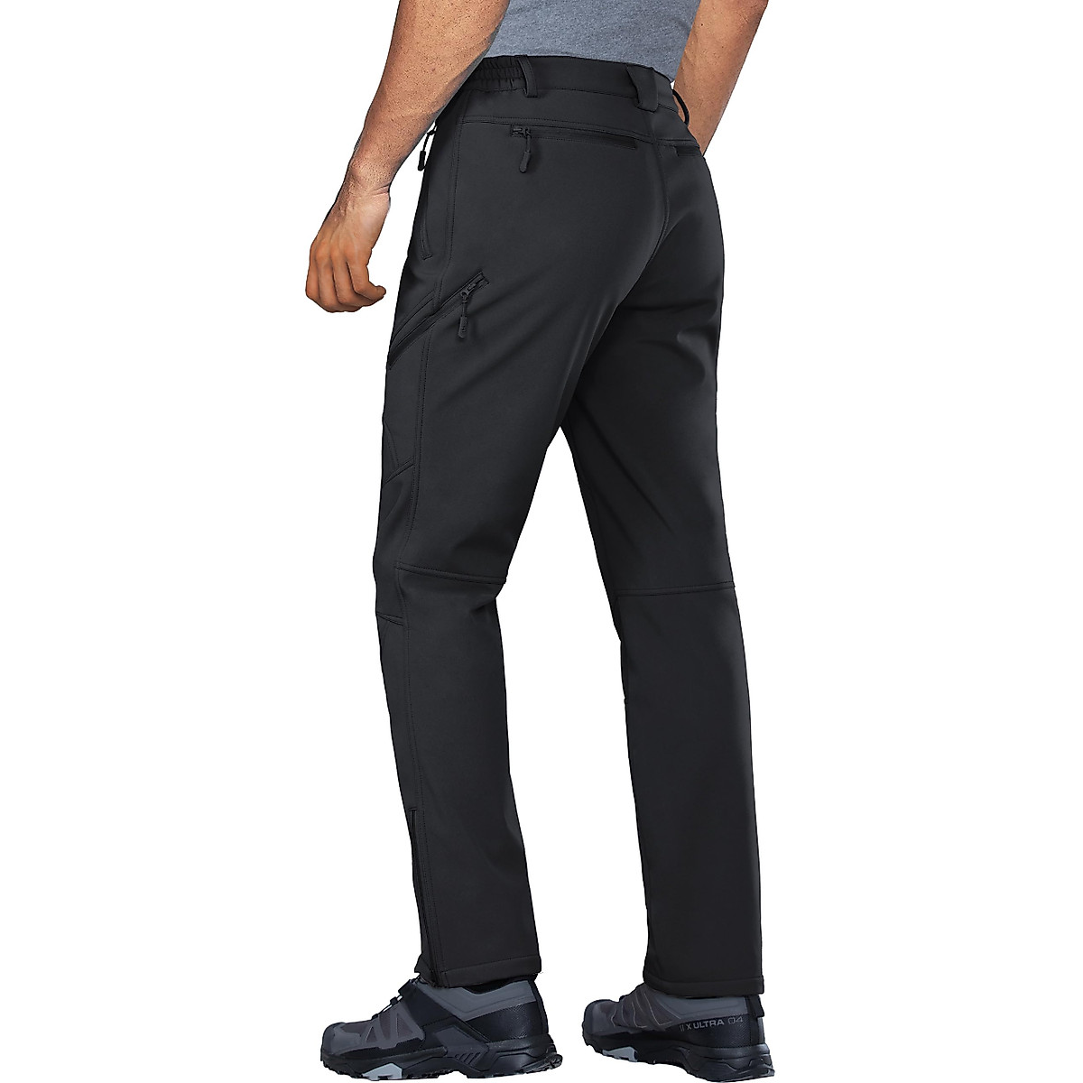 Stlight Mens Snow Ski Water Repellent Softshell Pants for Winter Hiking Fleece Lined Bottom Leg Zipper with 6 Zip Pockets(Black 34W/30L)