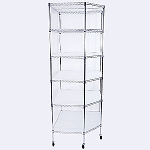 Guangshuohui 6-Tier Metal Storage Rack with Wheels,Plated Polygonal Corner Shelf Steel Wire Shelving Tower,Metal Storage Shelf Unit for Garage Laundry Bathroom Kitchen Pantry Closet, Silver