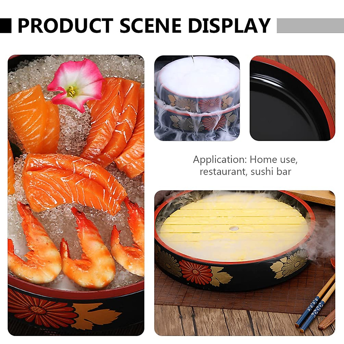 Operitacx Round Sushi Serving Tray Plate Sashimi Platter Seafood Dish Japanese Plastic Lacquered Sushi Food Trays Display Plate (10.6x2.1 inch)