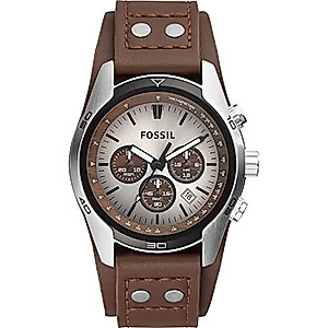 Fossil Men's Coachman Quartz Stainless Steel and Leather Chronograph Watch, Color: Silver, Brown (Model: CH2565)