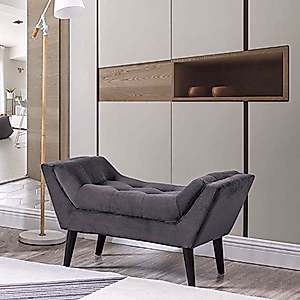 Alunaune Tufted Ottoman Bench Upholstered Entryway Bench Modern Fabric Footstool for Hallway with Wooden Legs-Dark Gray