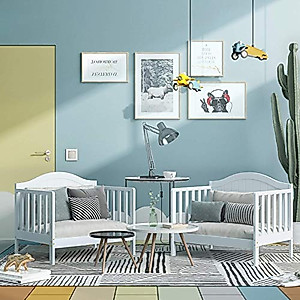 Costzon 2 in 1 Convertible Toddler Bed, Classic Wood Kids Bed w/2 Side Guardrails, Footboard for Extra Safety, Children Bed Frame Convert to Two Chairs/Sofa/Cribs, Gift for Boy Girl (White)