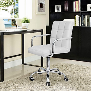 JUMMICO Desk Chair Modern Office Chair with Wheels PU Leather Mid-Back Rolling Chair for Office, Teen, and Bedroom Desks (White)