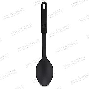 AME D'ESSENCE  Solid Cooking Spoon 11 1/2 inch Black Nylon 410ºF Heat Resistant Serving Spoon with Ergonomic Handle Kitchen Gadgets for Cooking