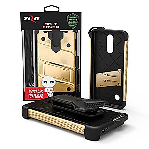 ZIZO Bolt Series LG Aristo Case Military Grade Drop Tested with Tempered Glass Screen Protector Holster LG Fortune Gold Black