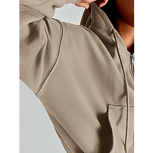 Trendy Queen Hoodies for Women Full Zip Up Cropped Sweatshirts Jackets Casual Comfy Gym Tops Fall Outfits Winter Clothes 2024 Khaki