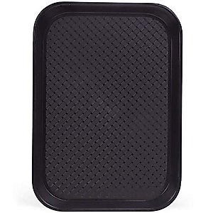 Fast Food Cafeteria Tray | 10 x 14 Rectangular Textured Plastic Food Serving TV Tray | School Lunch, Diner, & Commercial Kitchen Restaurant Equipment (Black)