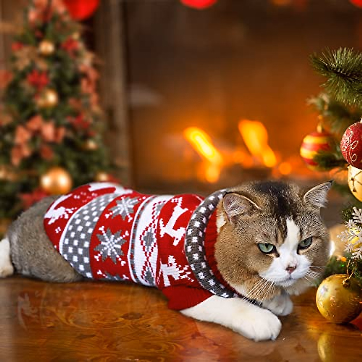 2Pack Dog Sweater Pet Reindeer Snowflake Sweaters for Cats and Small Dogs (Small)