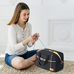 Crochet Bag Organizer, Yarn Bag for Crochet Supplies, Crochet Yarn Project Bag for Womens Girls Travel, Gifts for Crochet Lovers-Black