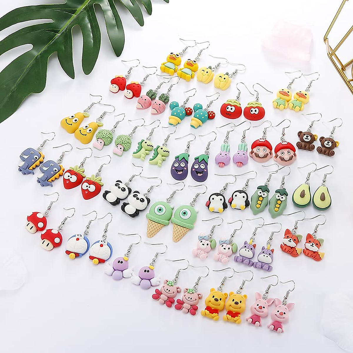 20 Pairs Random Mixed Resin Acrylic & Metal Earrings Set, Weird Dangle Drop Drink Bottle Animal Pendant Earring, Funny Statement Fashion Hoop Earring Jewelry for Women (20pcs Random Mixed)