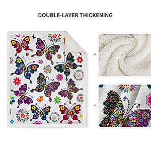 Jekeno Butterfly Gifts Blanket for Women - Super Soft Warm Cozy Fuzzy Plush Colorful Butterflies Pattern Sherpa Throw Blankets for Christmas Teens Kids Girls Adults Men Best Friend Birthday 50"x60"