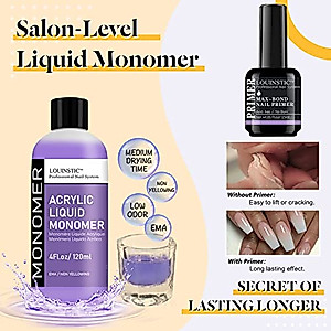 Acrylic Powder And Liquid Set, LOUINSTIC Acrylic Nail Kit Acrylic Nail Powder With Acrylic Nail Brush Cleaner Primer Nail Rhinestones Glue Gel All-in-one Nails Kit Acrylic Set de uñas acrílicas