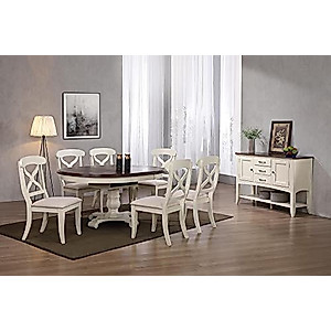 Sunset Trading Andrews 8 Piece 48" Round or 66" Oval Extendable Butterfly Leaf Table | Side Board | Antique White and Chestnut Brown | Seats 6 Dining Room Sets, Two Size Extension