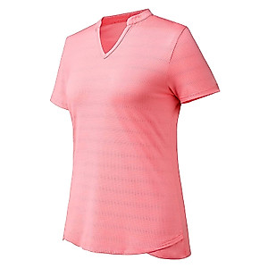 MIER Women's Collarless Golf Polo Shirt - UV Protection, Lightweight & Quick Dry - Pink, M