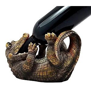 Ebros Gift Whimsical Comical Thirsty Alligator Crocodile Wine Holder Figurine 8.75" H Prehistoric Reptile Chompsy Gator Party Hosting Wine Rack Stand Decor