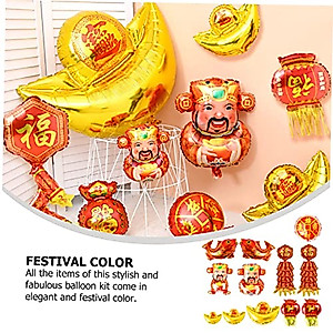 Abaodam 36 pcs 2021 Spring Festival Balloons garland decor lantern decorative foil balloons red ballons 2021 New Year Eve Party Favor ox year party balloons Aluminum Film Balloon Lucky set