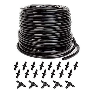 MoHern Drip Irrigation Tubing, 100 Feet 1/4 Inch Drip Line Irrigation Hose with 20 Pcs Drip Irrigation Parts, Drip Irrigation Kit