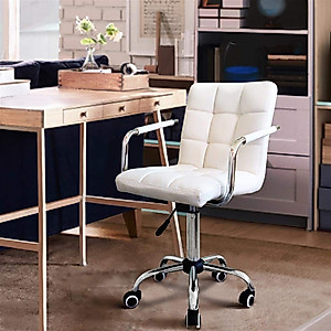 Yaheetech Adjustable Swivel Chair Faux Leather Computer Office Desk Chair Gas Lift Chrome Base On Wheels White