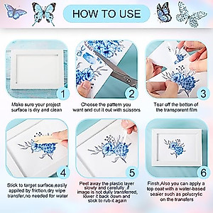 12 Sheets Rub on Transfers for Crafts and Furniture Rub on Transfers Stickers Classic Bird Floral Lavender Butterfly Decals for Home Office Paper Wood DIY Craft, 5.5 x 5.7 Inch (Vivid Flower)
