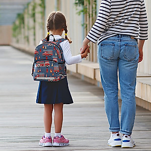 Fisyme Fire Trucks Blue Backpack Schoolbag Kids Daypack Toddler Travel School Bag Small Mini Backpacks for Kindergarten Preschool Nursery Children Boys Girls with Chest Strap