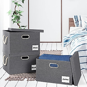 ASXSONN Extra Large Storage Bins with Lids, Fabric Storage Bins with Label & 3 Handles, Foldable Storage Boxes with Lids, Storage Baskets with Lids for Organizing (15.75"x11.8"x10.2", Gray, 3 Pack)