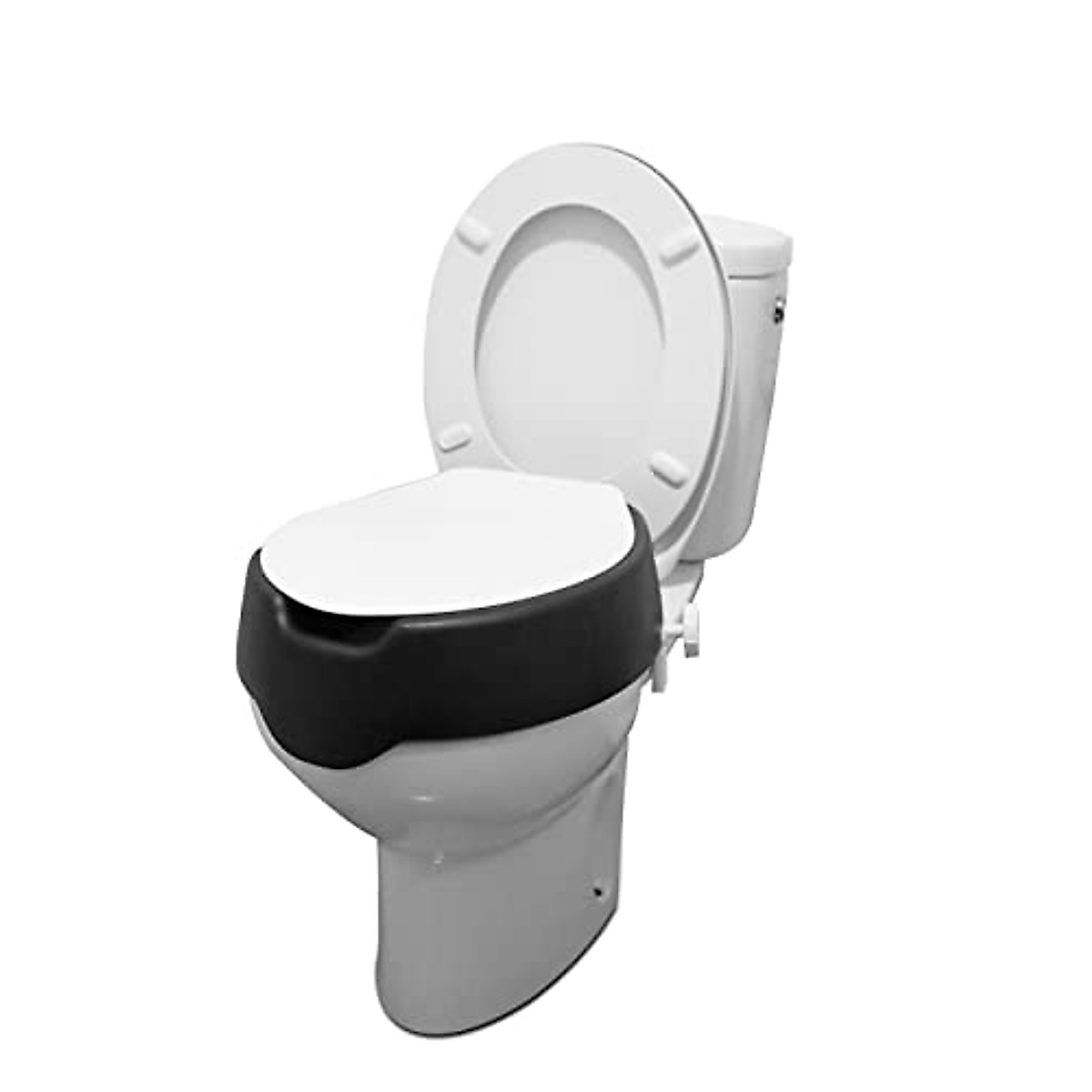 KMINA - Toilet Seat Risers for Seniors 4 inch, Soft Raised Toilet Seat with Lid, Handicap Toilet Seat Riser, Soft Elevated Toilet Seat for Elderly, Black High Toilet Seat for Seniors