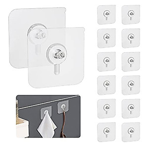 Nail Free Wall Hooks Screw Adhesive Hooks Heavy Duty Screw Free Sticker 14 PCS White Self Adhesive Hooks for Bathroom Kitchen