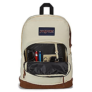 JanSport Right Pack Backpack - Travel, Work, or Laptop Bookbag with Leather Bottom, Coconut