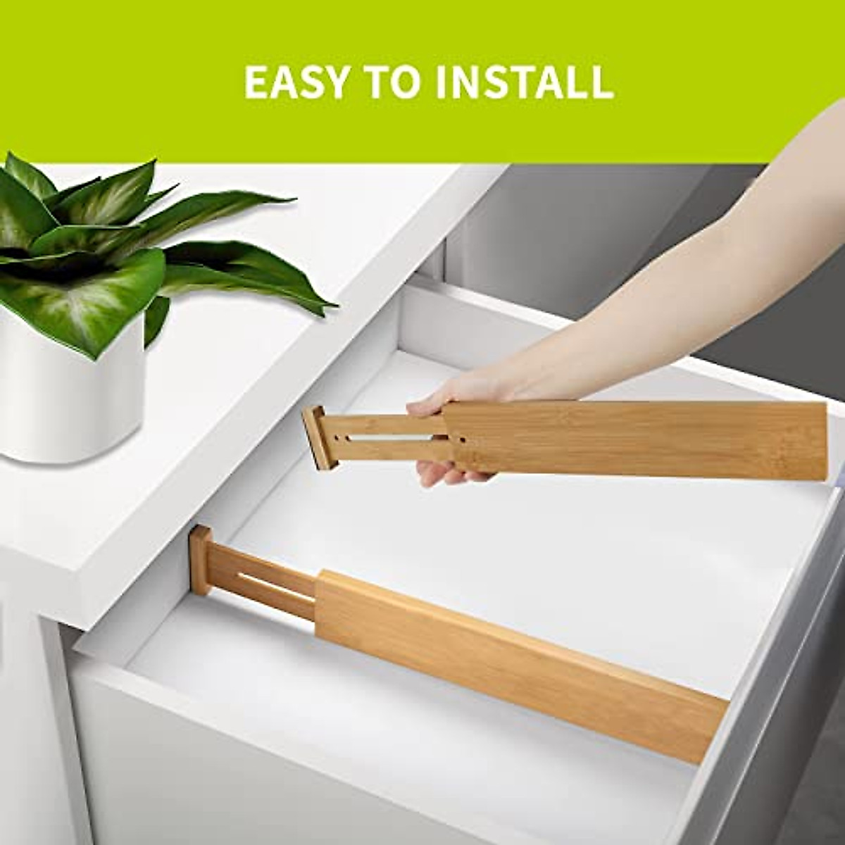 ND NEU DESIGN NeuDesign Bamboo Drawer Dividers - Adjustable and Expandable Organizers for Kitchen, Dresser, Bedroom, Bathroom, Office - Fits Large Drawers 17" to 22" - Pack of 4, Natural
