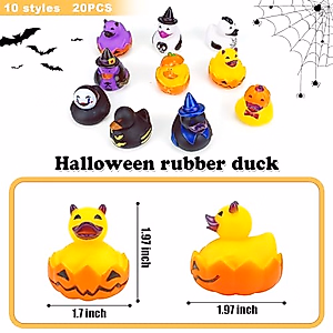 QPEY Halloween Rubber Ducks: 20 PCS Assorted 2 Inch Rubber Ducks, 10 Styles, Perfect for Jeeps Ducking, Party Favors, Decor, Gifts, Ages 3+