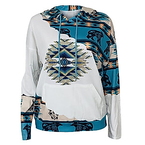 prime amazon big deal days Women's Western Aztec Ethnic Style Hooded Sweatshirts Casual Folk Pullover Long Sleeve Pocket Hoodies coat women Green XL