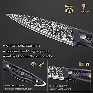 MOSFiATA Damascus Paring Knife 3.5 inch Fruit Knife with Gift BoX