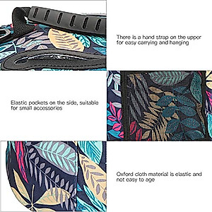 Pssopp 2Pcs Portable Woolen Yarn Storage Bag Knitting Bag, Yarn Storage Round Tote Bag, 600D Oxford Cloth Printing Multi-Pocket Hand Strap(Blue Leave)