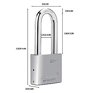 50mm Long Shackle Padlocks for Outdoor Use All Weather Resistant, Alloy Steel Heavy Duty Lock with 4 Keys